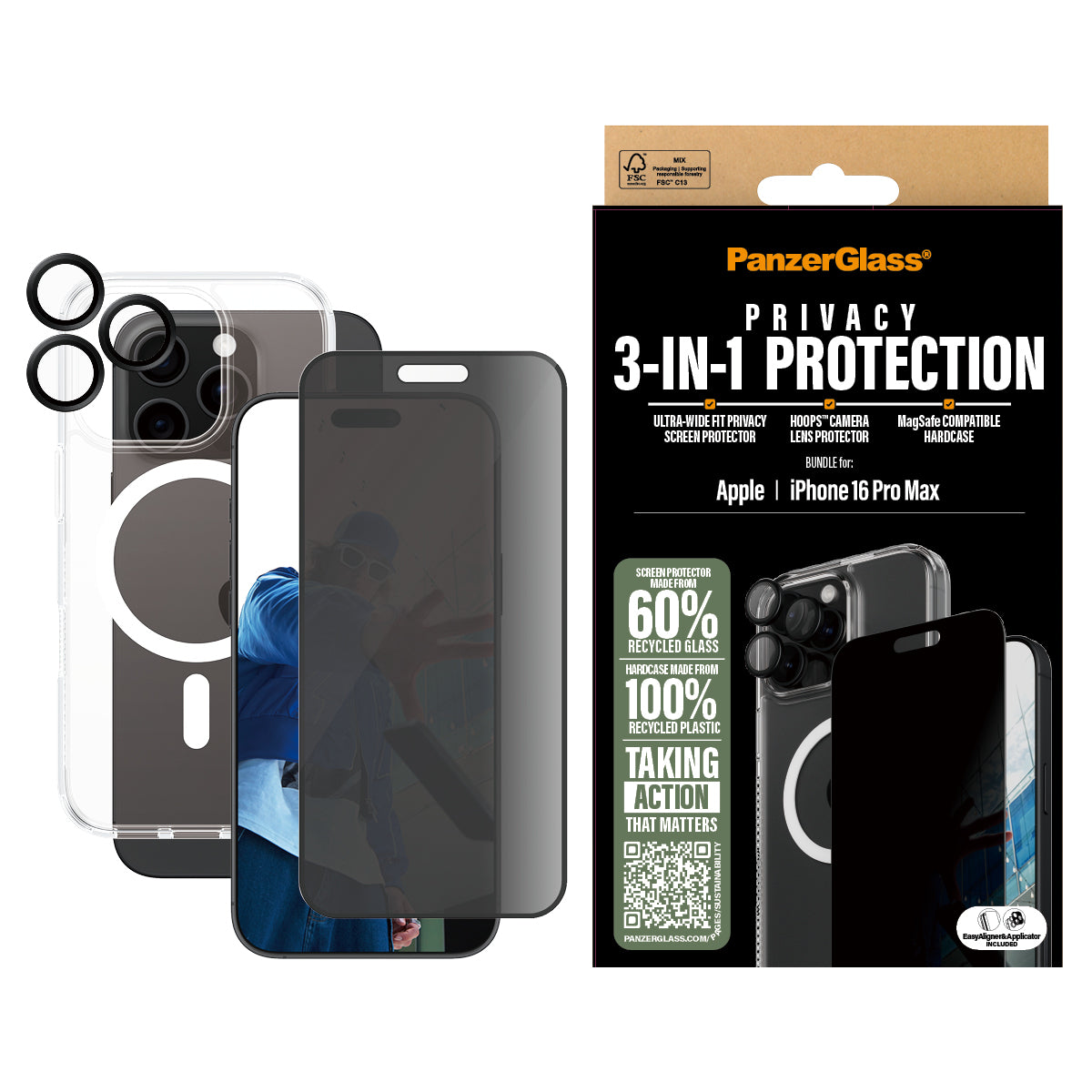 PanzerGlass 3-in-1 Privacy Protection Bundle iPhone 16 Pro Max – Aleph ألف